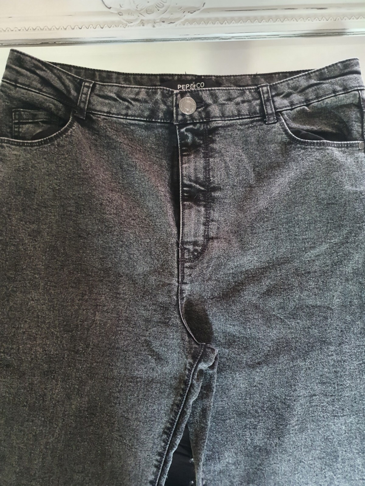 Black stone wash skinny denim jeans uk 14 eu 42 stretch cotton 31" high ...