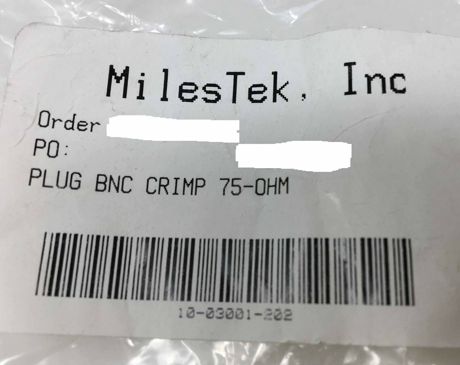 Milestek Inc Coax Plug Crimp 75 Ohm 10-03001-202 NEW | eBay