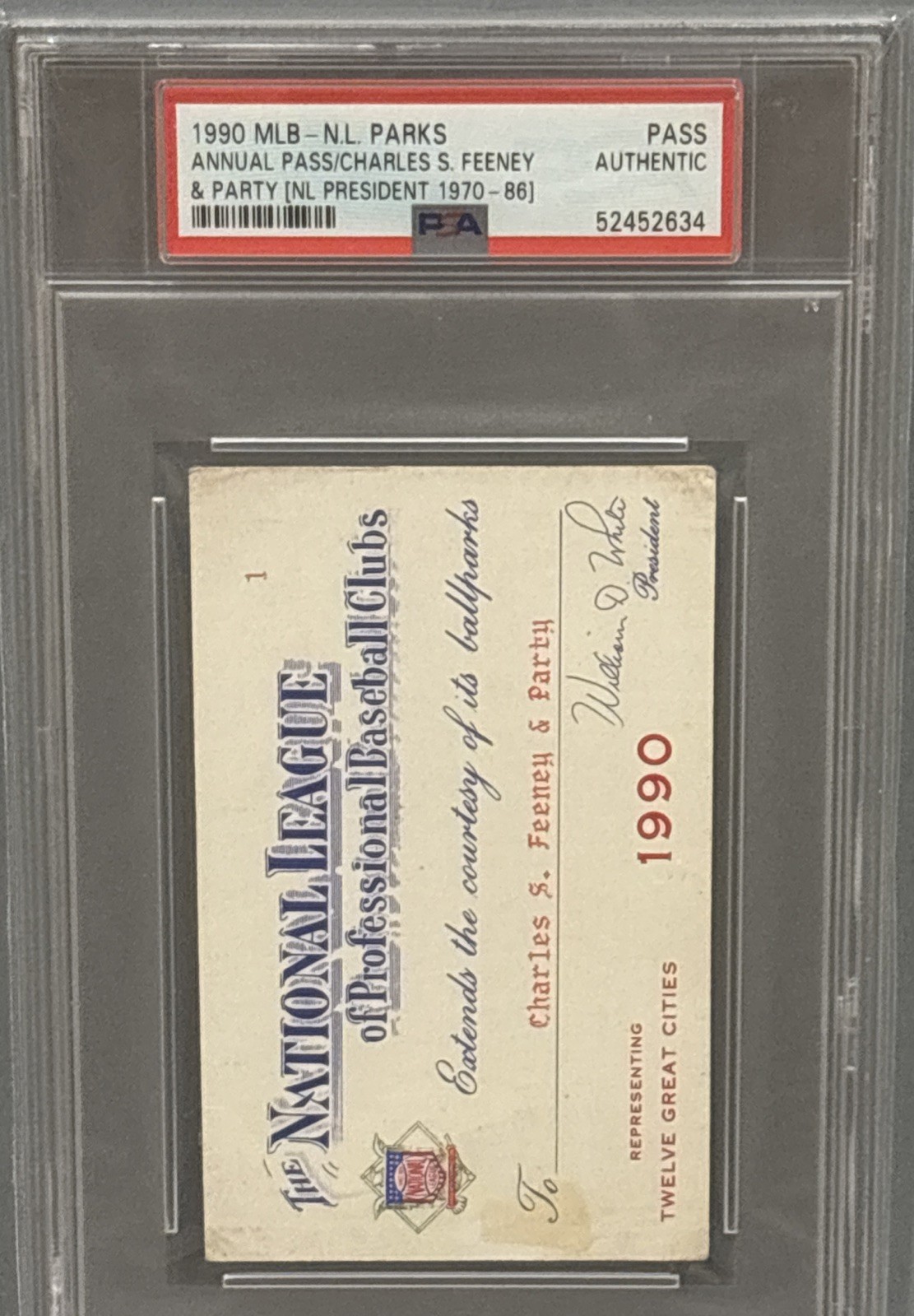 1990 MLB National League Pass -- Charles Feeney, NL President -- PSA | eBay