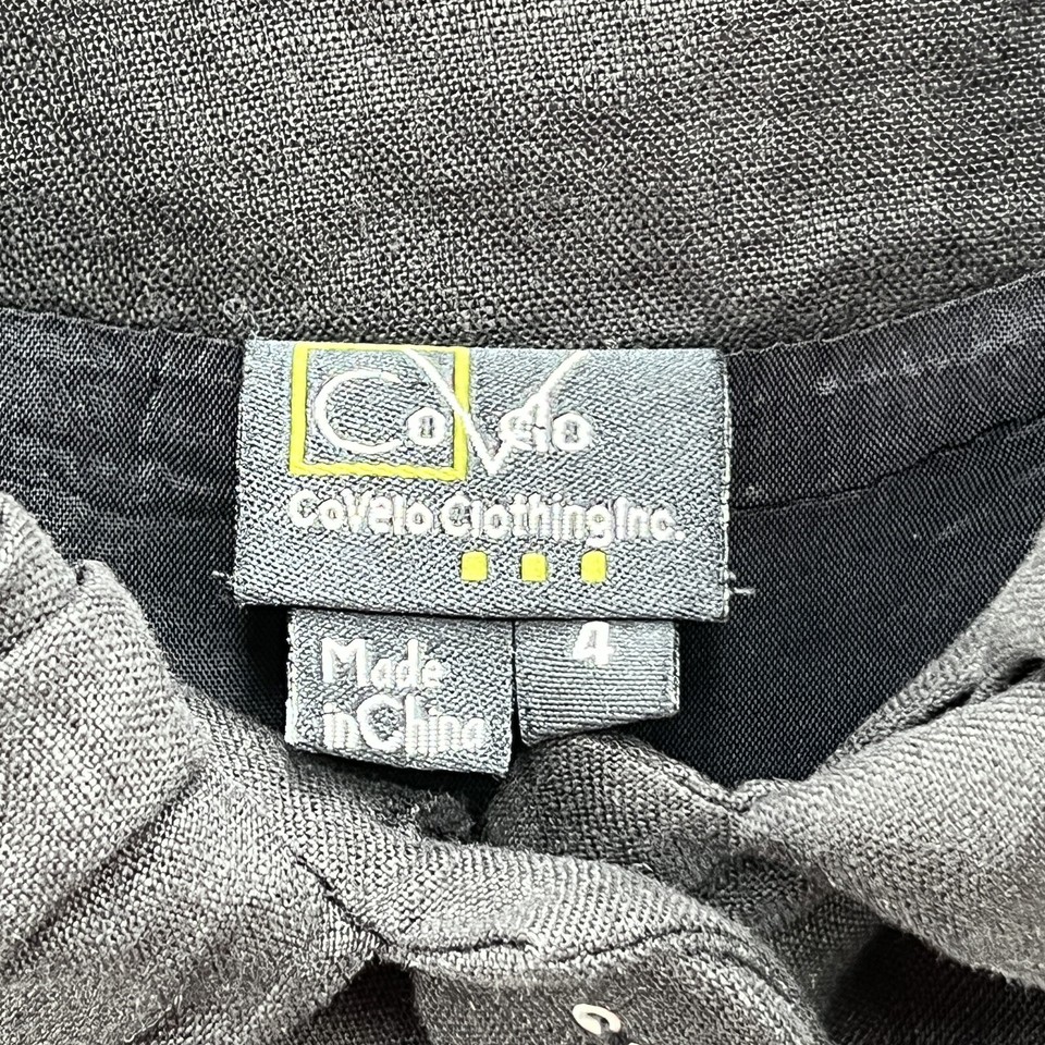 CoVelo Clothing Jacket Womens 4 Black Linen Floral Applique Art to Wear ...