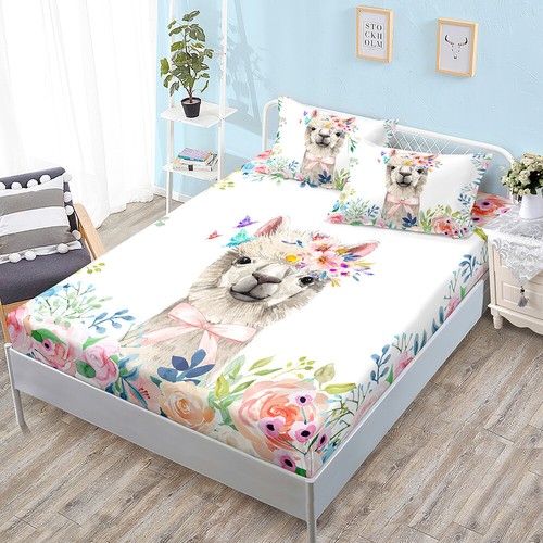 Alpaca Sheep Zebra Kids Bed Decor Fitted Sheet Set Single/Double/Queen ...