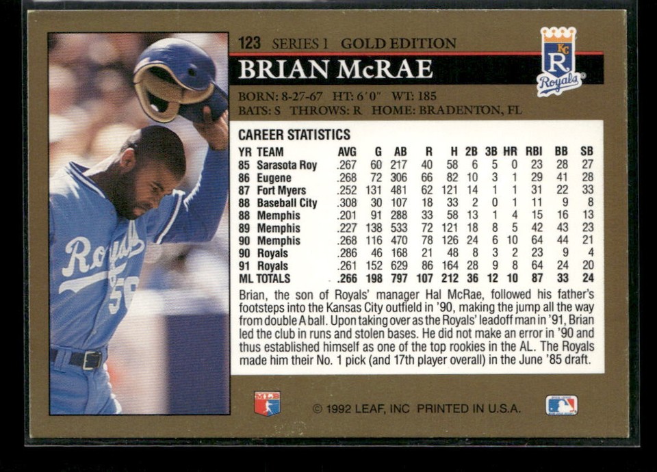 Brian McRae 1992 Leaf #123 Black Gold | eBay