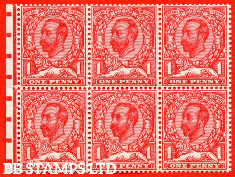 SG. 336a. NB5. N10 (1). 1d Scarlet. Die 1B. A mounted mint booklet pane ...
