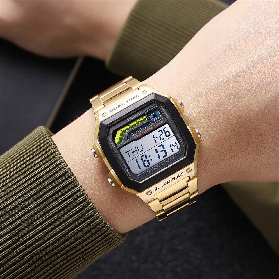 SKMEI Men Digital Watch Square Wristwatch Male Steel Watch Fashion ...