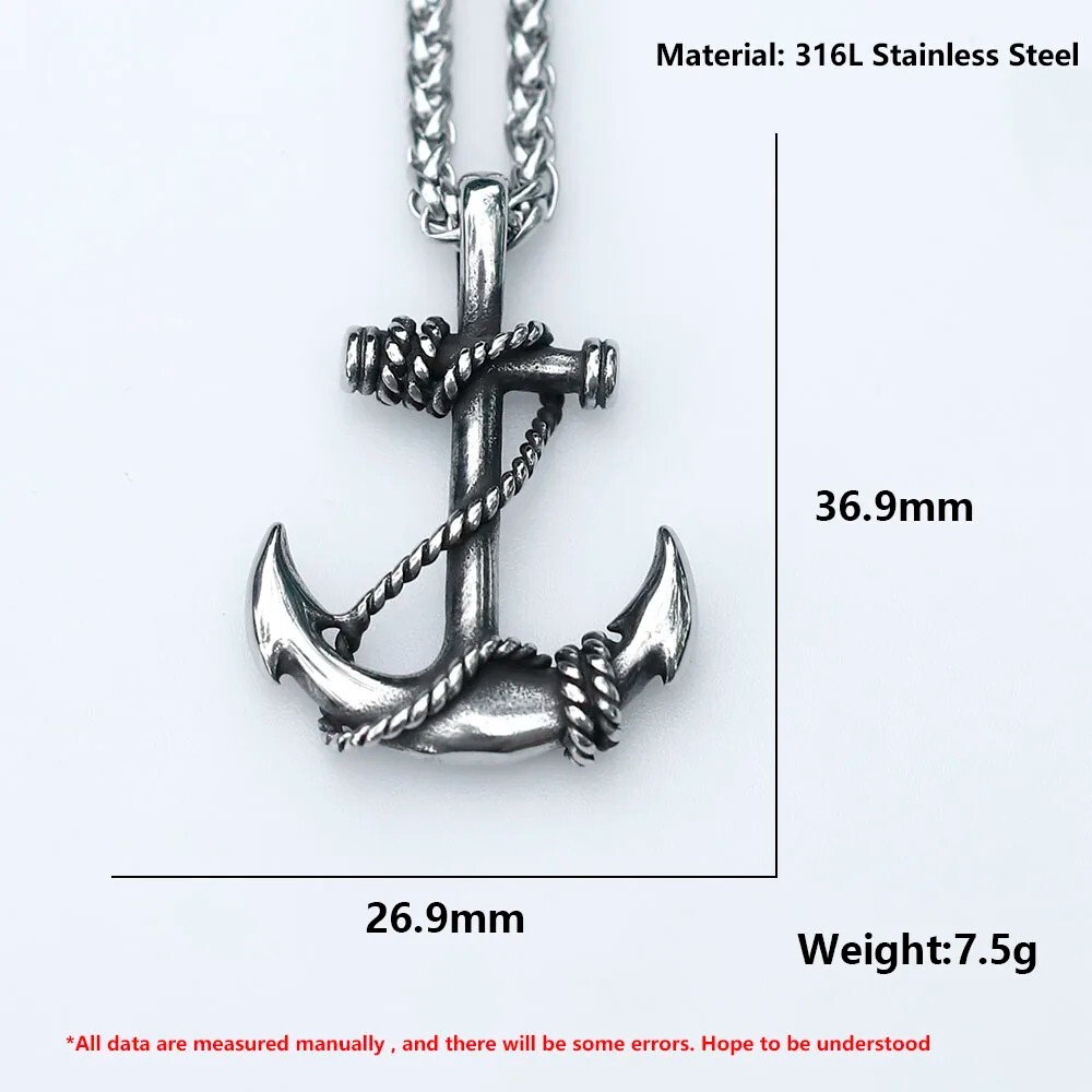 Stainless Steel Punk Knot Anchor Necklace Biker Hip Hop Amulet Men ...