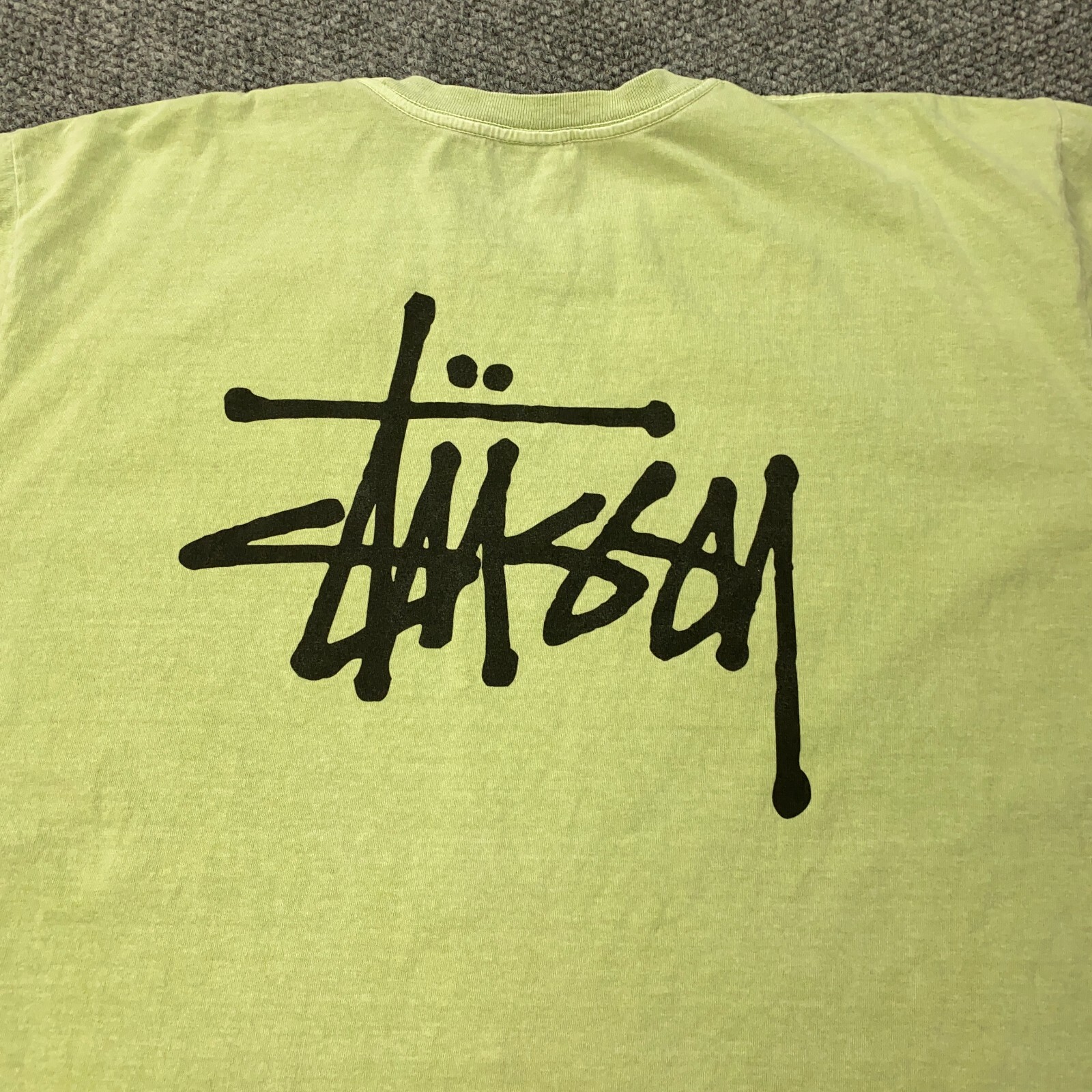 Stussy Basic Tee Shirt XL Green Script Logo Crew Neck… - Gem