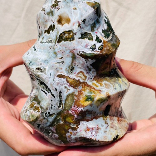 1068g Large Natural Ocean Jasper Flame Quartz Crystal Torch Wand ...