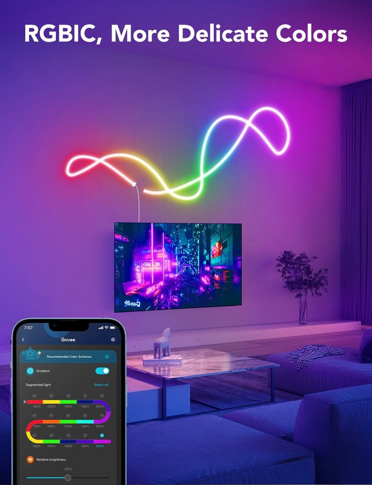Govee LED Neon Rope Lights RGBIC Desks Gaming Room Man Cave Stream ...
