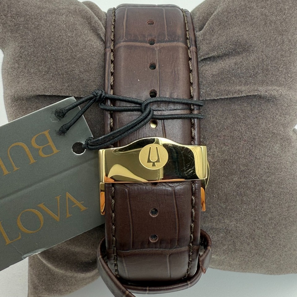 Bulova Wilton Classic 46mm White Dial Brown Leather Quartz Men's Watch ...