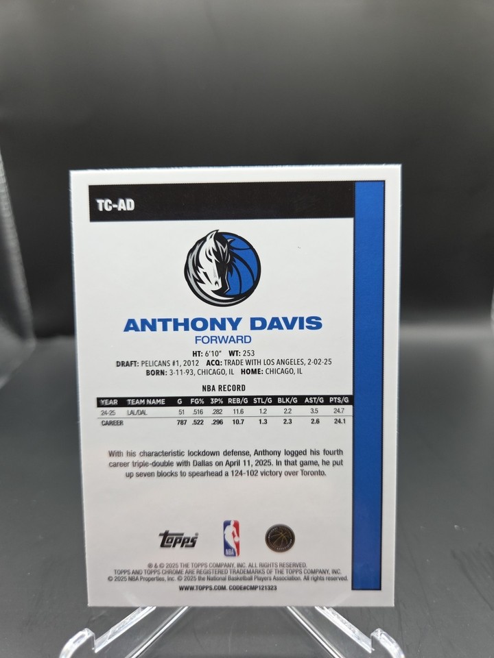 2025-26 Topps Chrome Anthony Davis 45 Years Anniversary Mojo Dallas ...