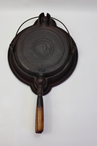 Rare Wapak Hollow Ware - High Grade Cast Iron Indian Head Waffle Iron ...