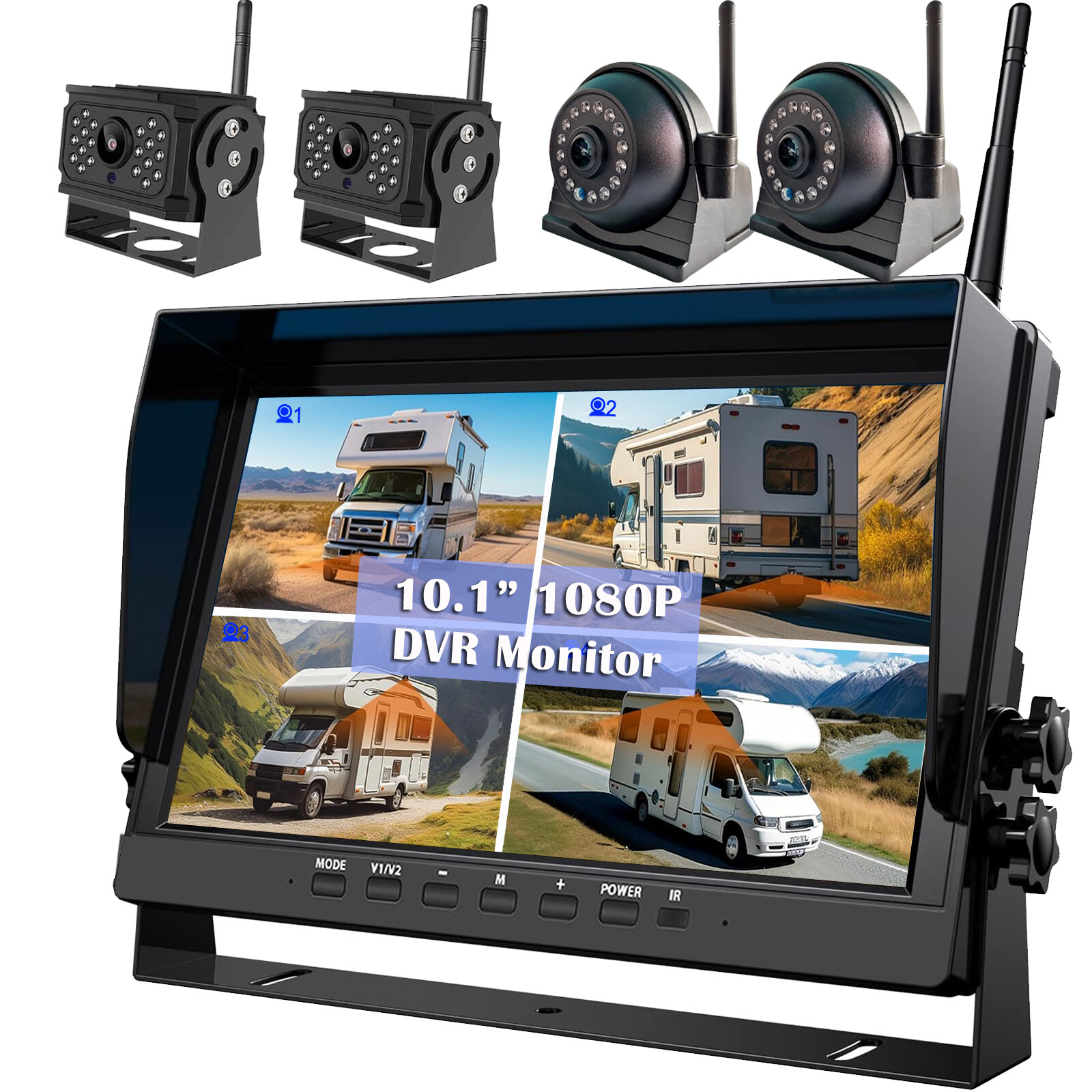 10.1" HD Wireless RV Backup Camera 1080P Monitor DVR Side View for ...