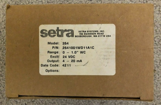 Setra Model 264 Differential Pressure Transducer 2641001WD11A1C for ...