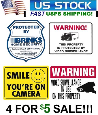 LOT OF 4 WINDOW WARNING STICKER DECALS BRINKS+SMILE+SECURITY CAMERA | eBay