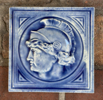 J.G & J.F. LOW ART TILE WORKS 6" SQUARE RELIEF RARE SOLDIER PORTRAIT ...
