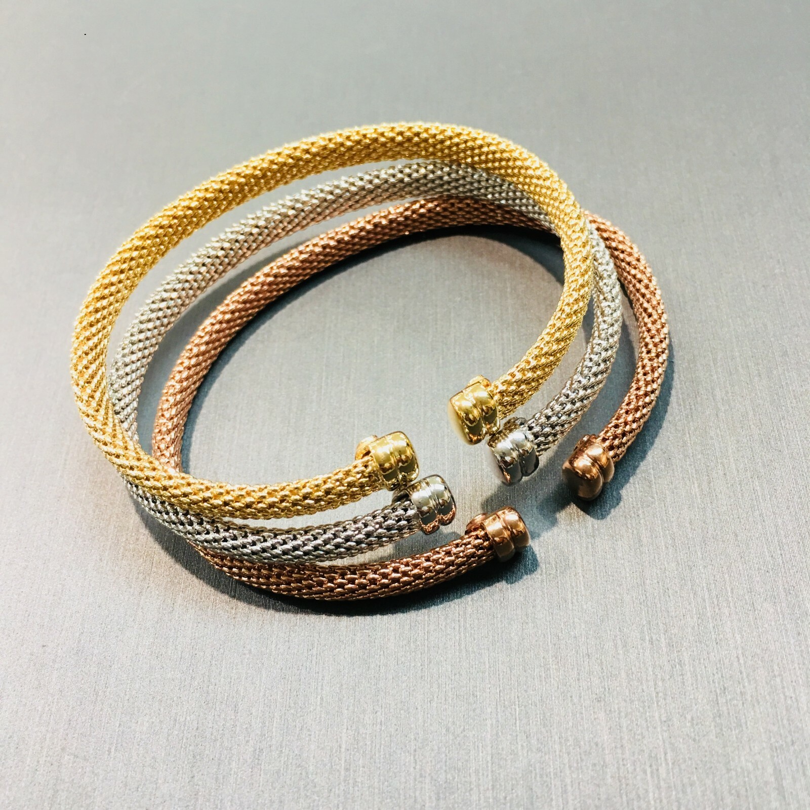 set of three - 14K tricolor gold mesh bangles EJASSM0501 | eBay