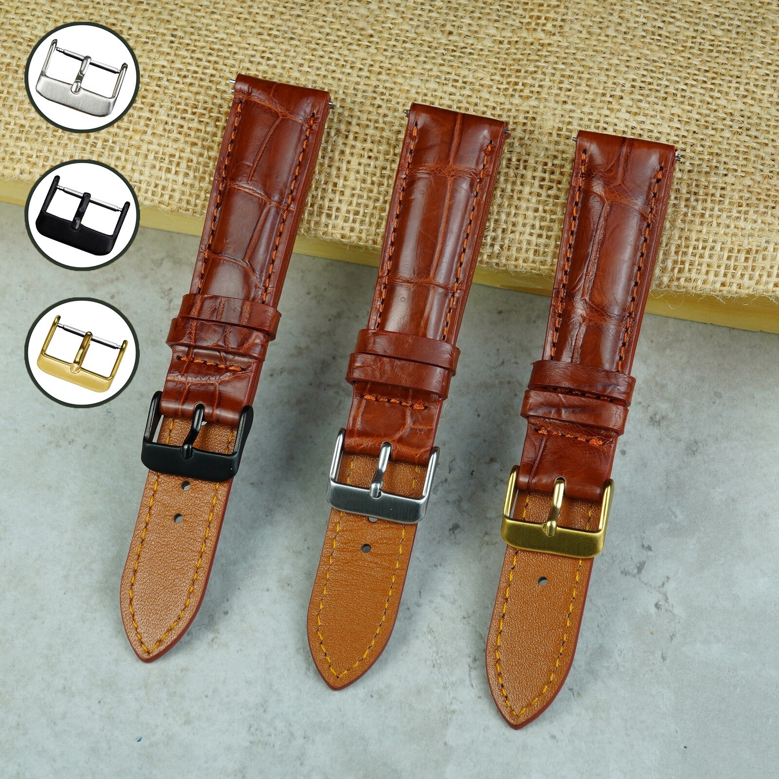 Brown Real Crocodile Skin Watch Strap Handmade Leather Watch Band Men ...