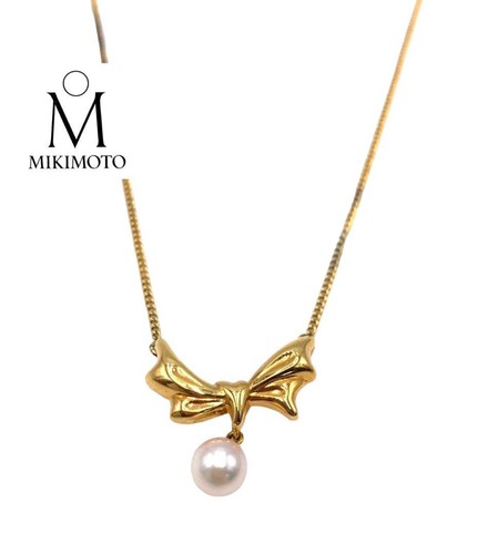 MIKIMOTO Necklace Ribbon Motif Pearl Silver 925 Stylish | eBay
