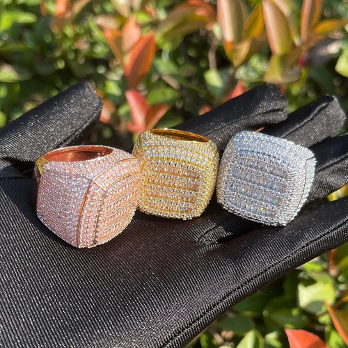 Simulated Diamond Square Pinky Ring 3CT Copper Plated Large Hip Hop ...