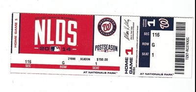 2014 WASHINGTON NATIONALS VS SAN FRANCISCO GIANTS PLAYOFFS TICKET STUB ...