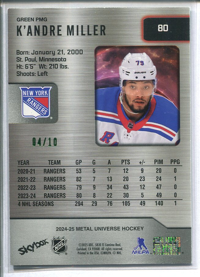 2024-25 SKYBOX METAL UNIVERSE #80 K'ANDRE MILLER GREEN GREEN PMG 04/10 ...
