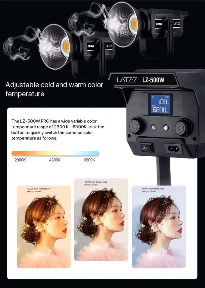 LATZZ LZ-500W 300W LED Video Light 3-Color 2800-6800 Remote Photography ...