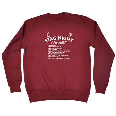 Stag Night Checklist Tshirt - Mens Novelty Funny Sweatshirts Jumper ...