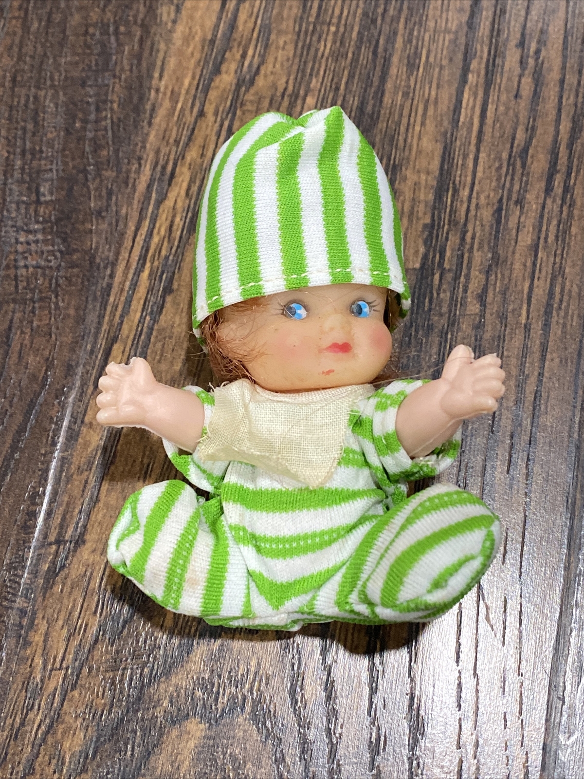 Vtg Pee Wee Baby 70s Pocket Size Doll Woolworth Green Stripe Outfit Hat ...