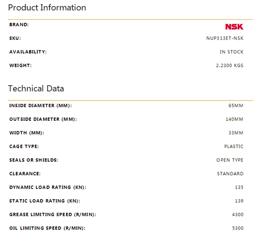 1PC NSK NUP 313 ET Cylindrical roller bearing 65x140x33mm | eBay
