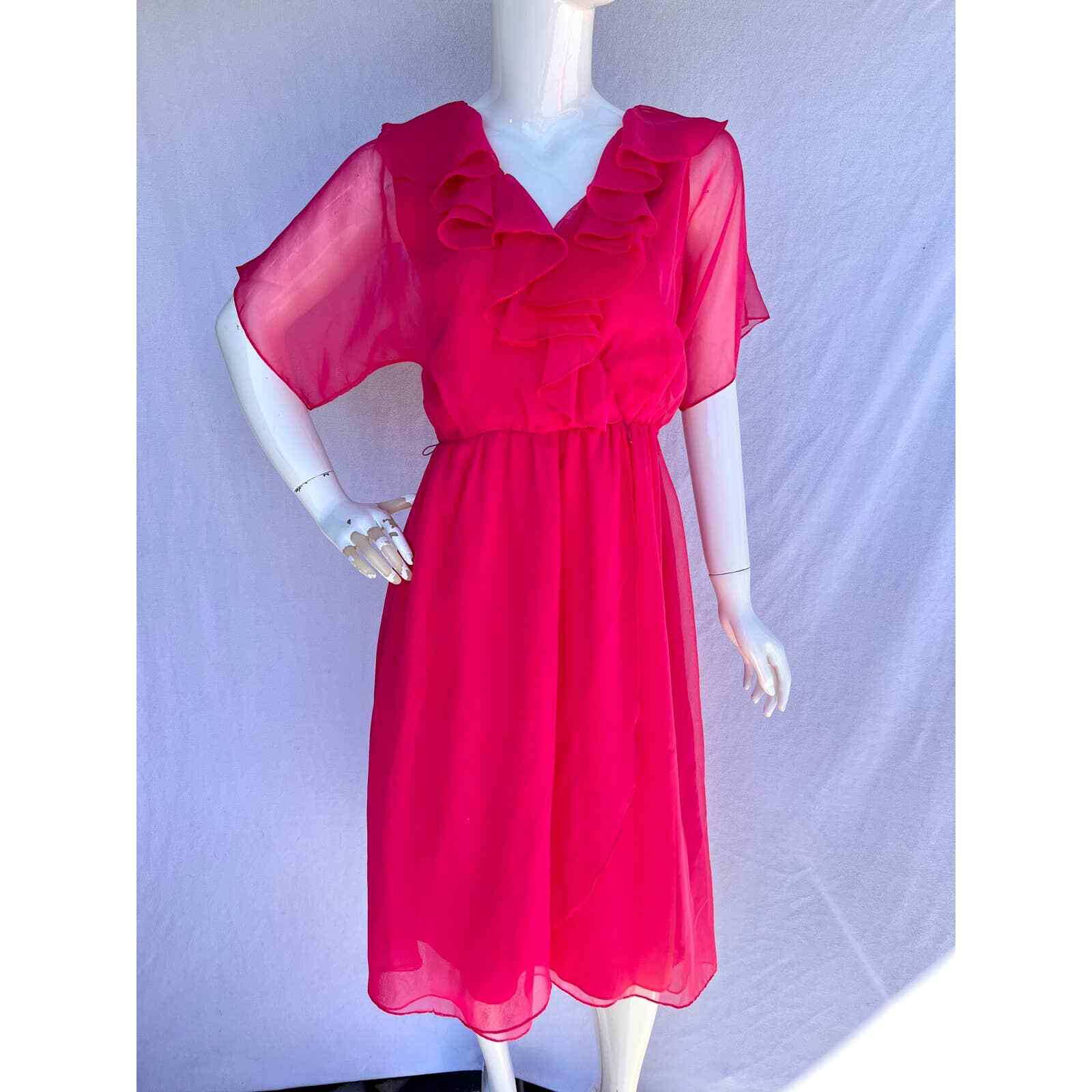 80s Hot Pink Ruffle Top Dress - Gem