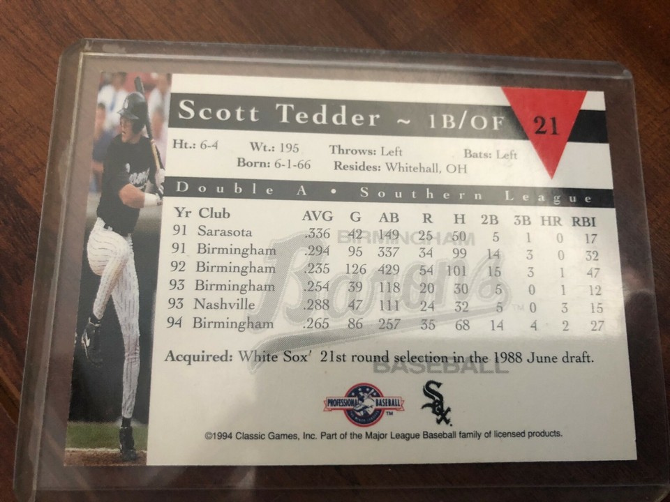 Rare 1994 Classic Birmingham Barons #21 Scott Tedder Rookie Baseball ...