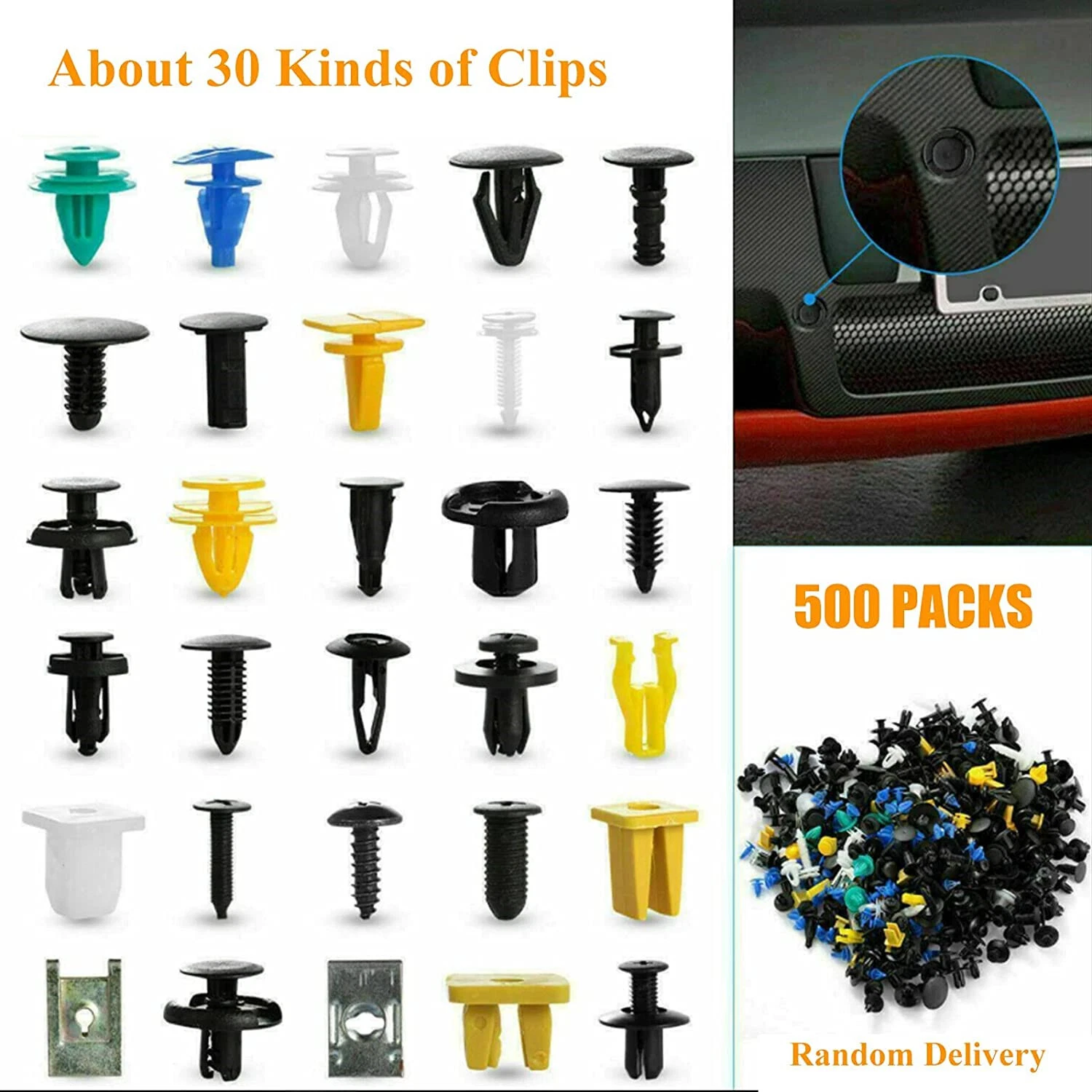 500Pcs Auto Car Mixed Fastener Clips Bumper Fender Trim Plastic Rivet ...