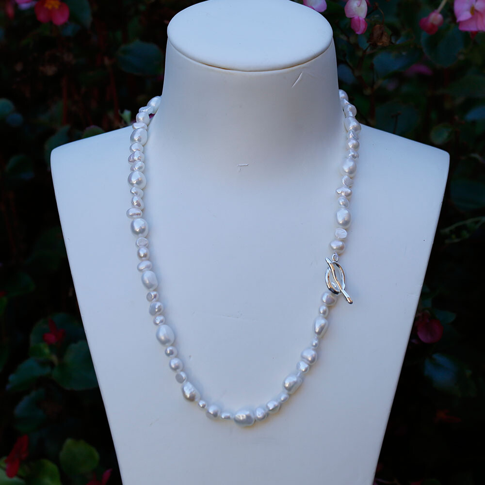 DL94 Nice Freshwater pearl Natural Baroque white mix size necklace AAA+ ...