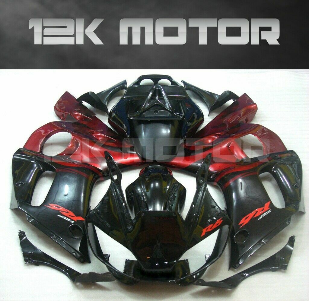 BLACK RED FAIRING KIT SET FOR R6 YZF-R6 1998 1999 2000 2001 2002 9 ...