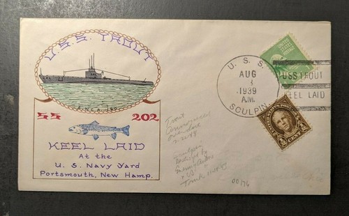 1939 USS Trout Keel Laid Hand Drawn Gow Ng Navy Cover USS Sculpin ...