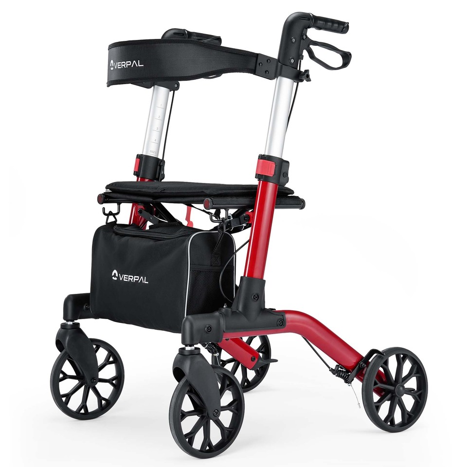 VERPAL Folding Rollator Walker Aluminum Rolling Walker 350LB Capacity 8 ...