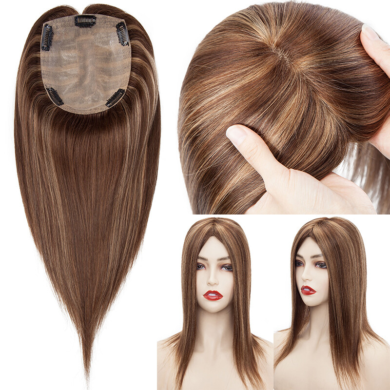 Clip in Remy 100% Human Hair Topper Toupee Women Hairpiece Wiglets 150% ...