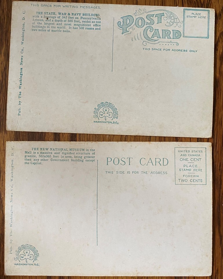 2 1910s Washington DC Postcards National Museum & State, War, Navy ...