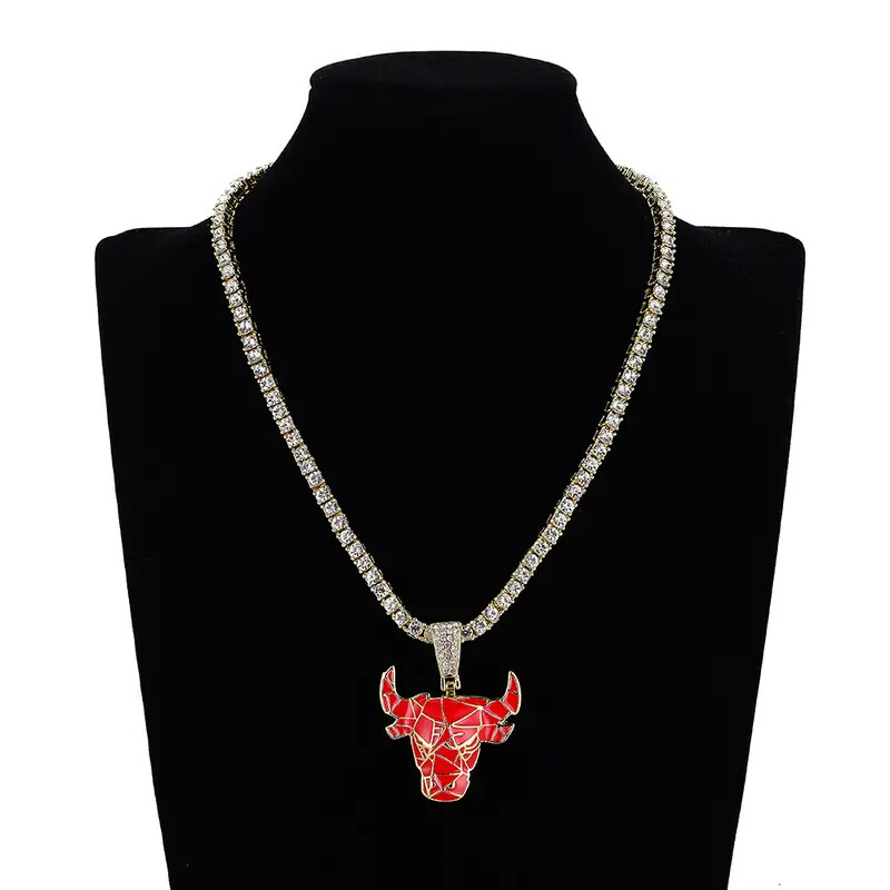 BULL BULLS Hip Hop Icy Pendant & Iced 1 Row Cubic Zirconia Tennis Chain ...
