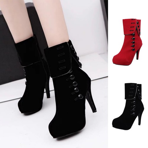 Ladies Fashion Round Toe High Heels Work Winter Warm Office Booties ...
