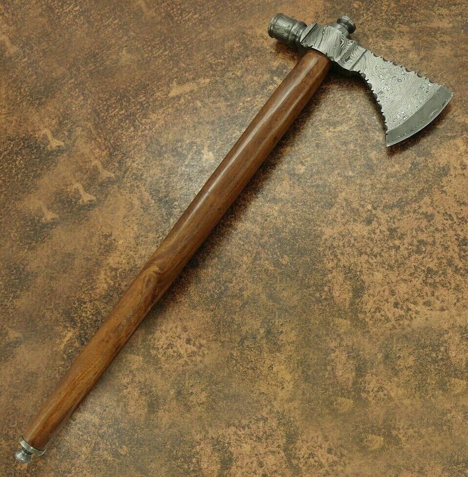 CUSTOM HANDMADE DAMASCUS STEEL HATCHET TOMAHAWK HUNTING OUTDOOR SMOKING ...