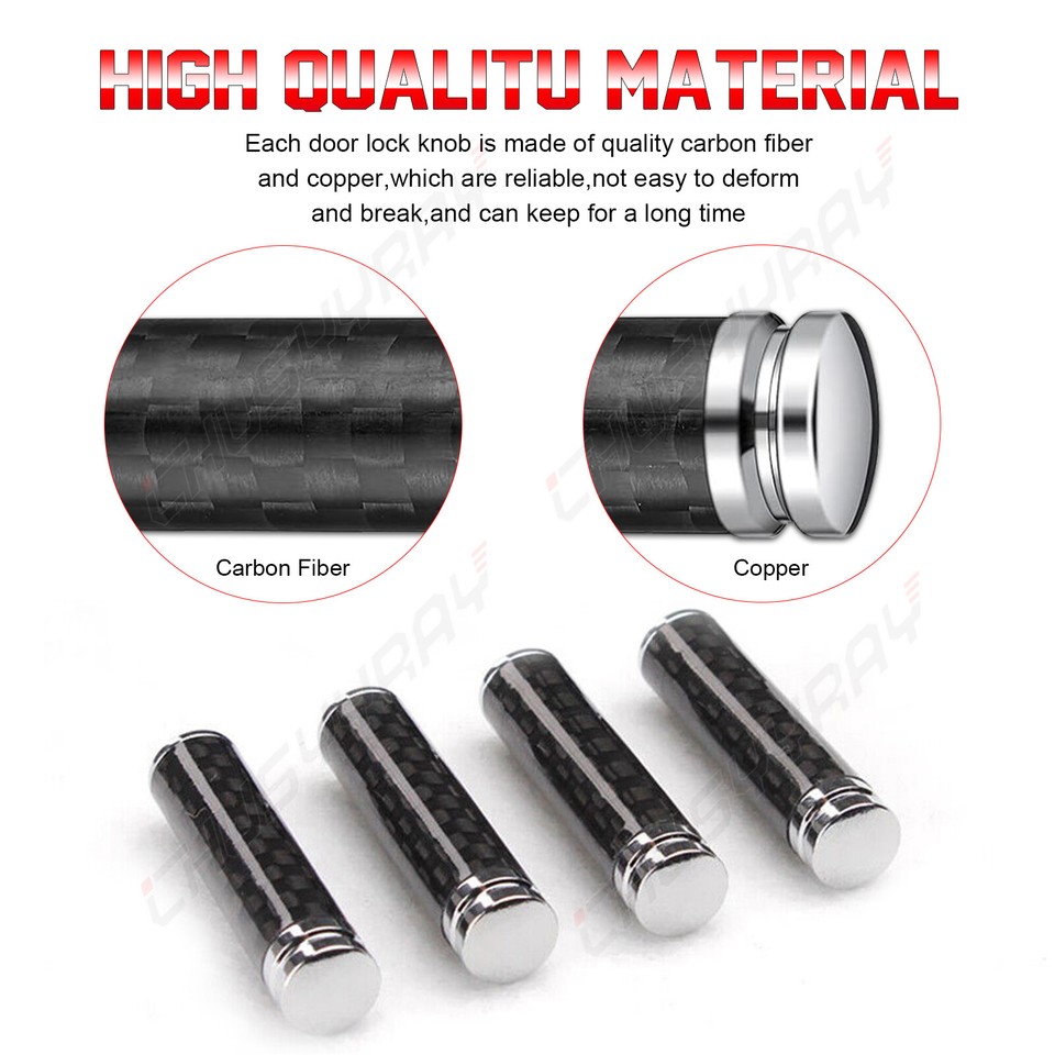 4Pcs Carbon Fiber Car Door Interior Door Lock Knob Pull Pins Pin Cover ...