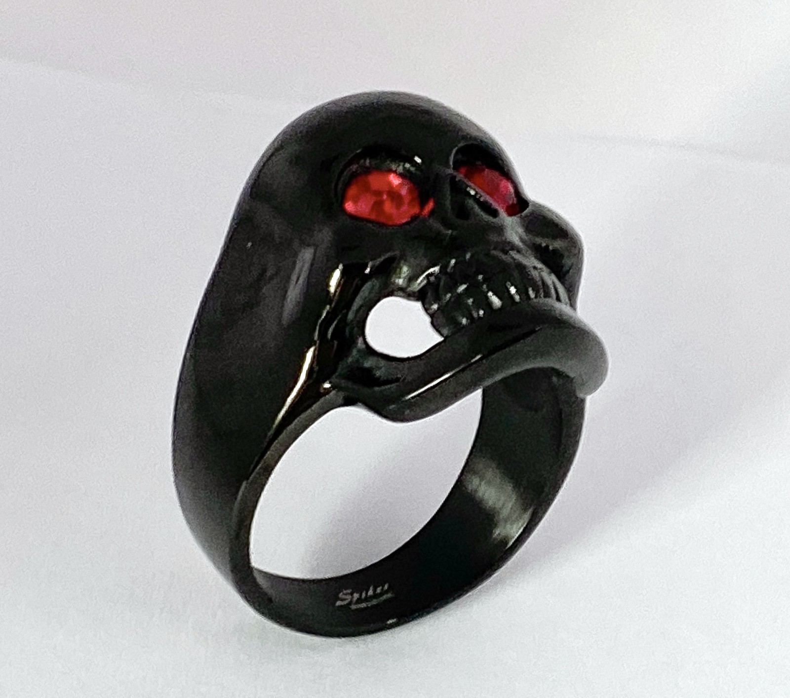 Glossy Surface Skull Ring CZ Red Gem Eyes Black IP Stainless Steel ...