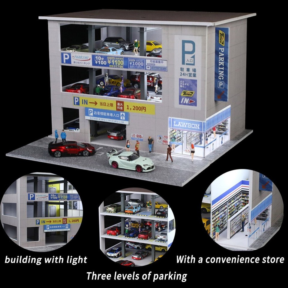 1/64 Diorama Garage Model LED Lighting Model Car Parking Lot Scene ...