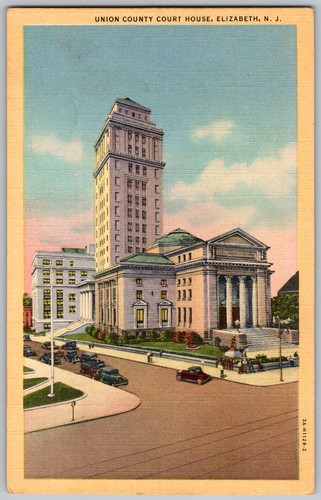 Vtg Linen Postcard Union County Court House Tower View Elizabeth, NJ ...
