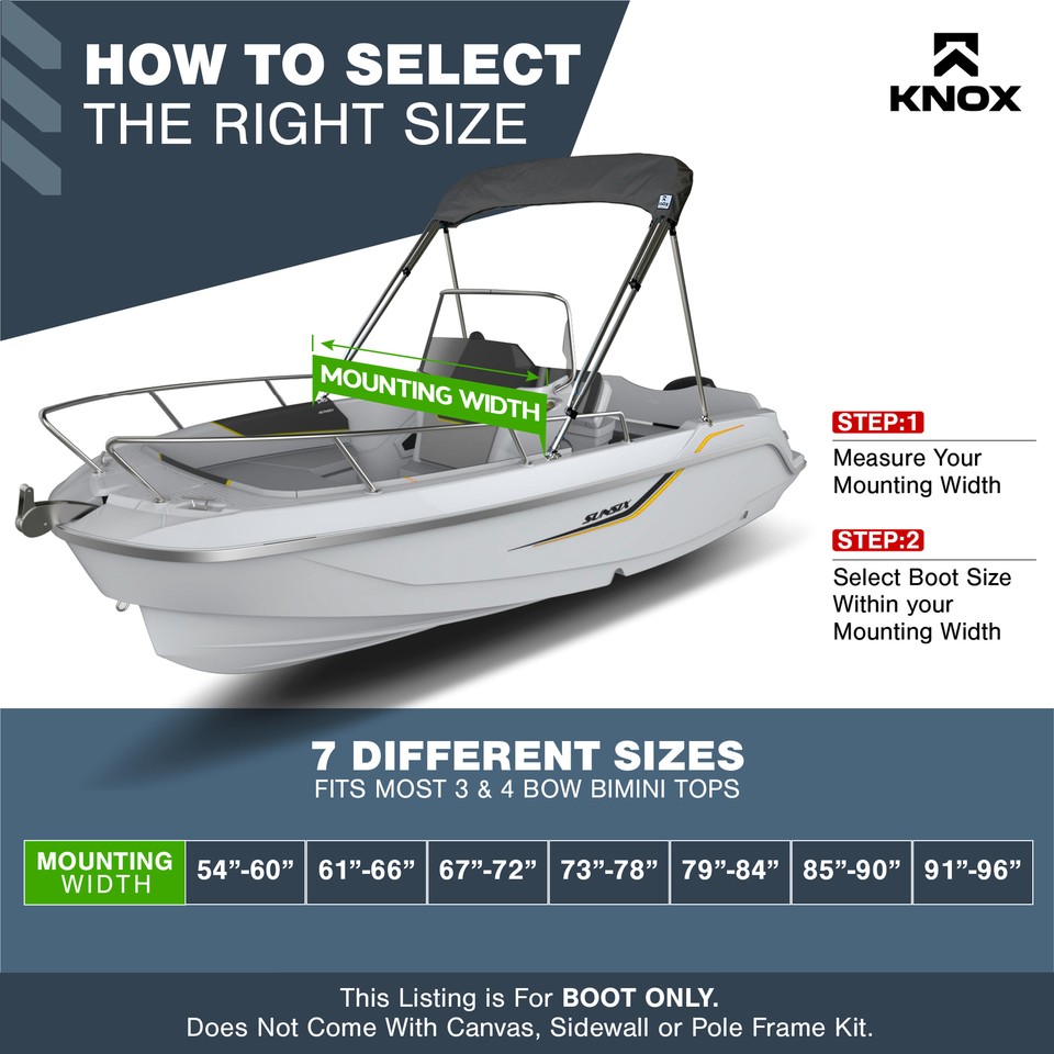 KNOX Bimini Boot, Fadeproof, Waterproof Storage, Fits 3–4 Bow Bimini ...
