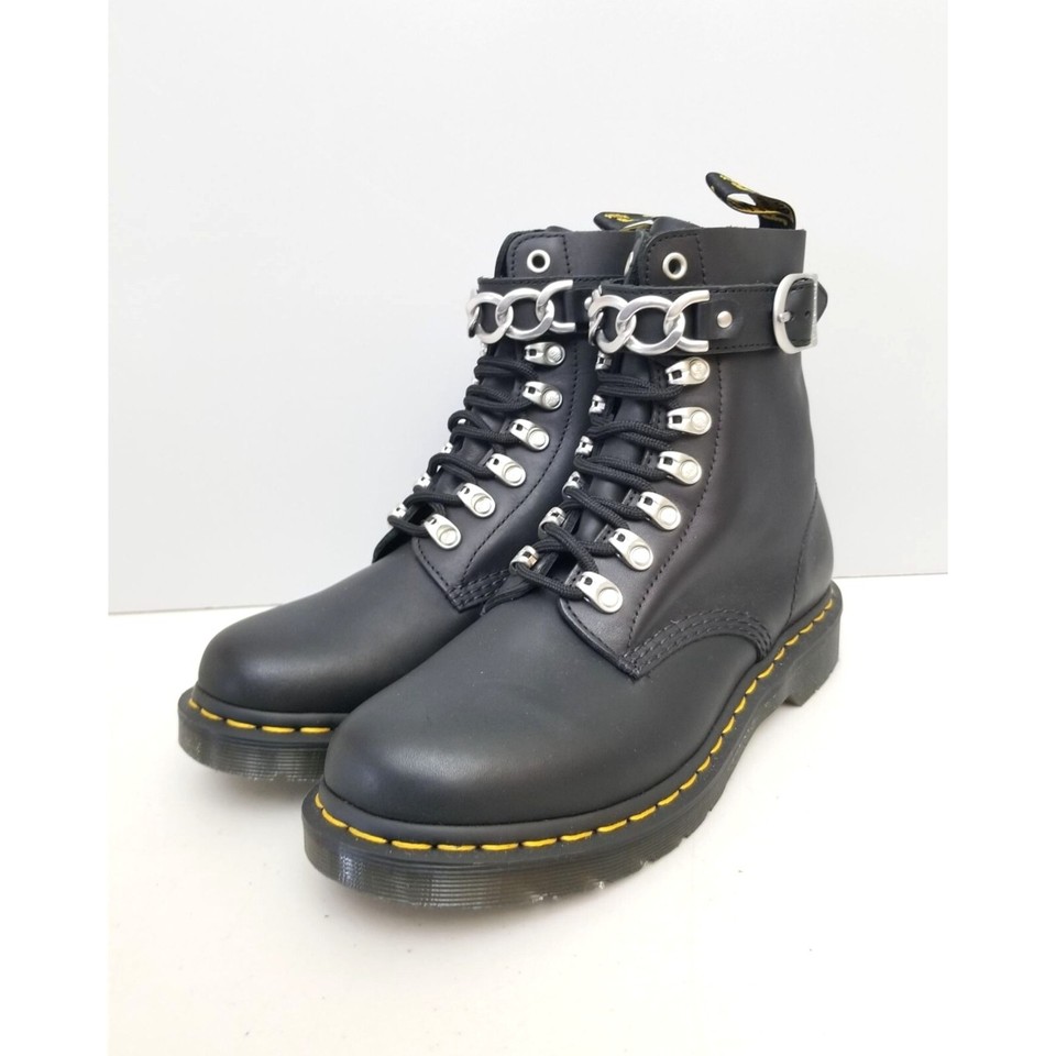 Doc Martens 1460 Pascal Chain Lace Up Boots in Black Leather Womens 9 ...