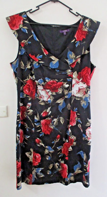 BEAUTIFUL BLACK FLORL DRESS IN COTTON ELASTINE, SIZE 14-16 | eBay Australia