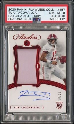 TUA TAGOVAILOA 2020 PANINI FLAWLESS RUBY PATCH AUTO RC #D 10/20 PSA 8 ...