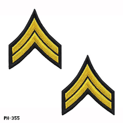 PAIR CPL ~ Corporal Chevron Sleeve Patches ~ Black/Yellow ~ NOS Gemsco ...